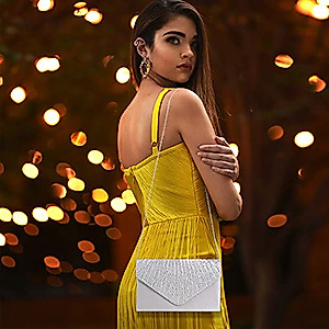 BBjinronjy Clutch Purse Evening Bag for Women Prom Sparkling Handbag With Detachable Chain for Wedding and Party (Silver)