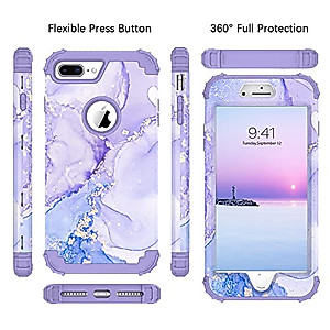 BENTOBEN iPhone 8 Plus/iPhone 7 Plus Case, Phone Case Heavy Duty 3 in 1 Full Body Rugged Shockproof Hybrid Hard PC Bumper Drop Protective Girls Women iPhone 8 Plus/7 Plus Cover, Purple Marble Design