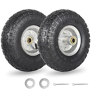 GICOOL 4.10/3.50-4" Tire and Wheel, 10" Pneumatic Tire, with 2.25" Offset Hub, 5/8" Axle Bore Hole, Sealed Bearings, for Hand Truck Trolley Dolly Garden Wagon Cart Wheel Replacement, 2 Pack