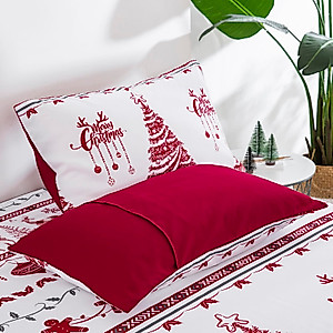 Xruibed 4 Pieces Sheet Set King Christmas Trees Gingerbread Man Sheet Set Xmas Deers Flat Sheet with Fitted Sheet 2 Pillow Cases Deep Pockets Christmas Bedding Sheet Set for Kid Teen Adult