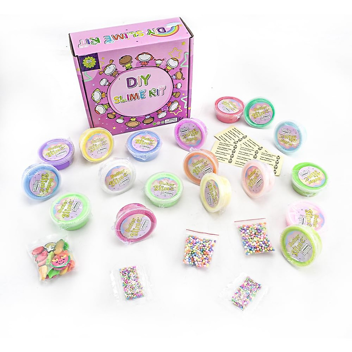 16 Pack Mini Butter Slime Kit,with Pink Watermelon, Ice Cream and Cake Slime Etc. Color Slime and Slime Charms,Soft and Non-Sticky,DIY Scent Slime Party,Stress Relief Sludge Toy for Boys and Girls