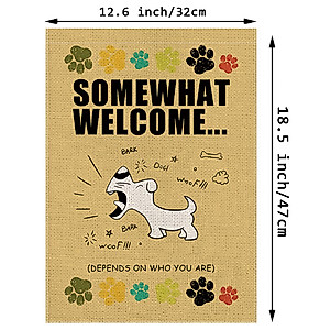 Funny Dog Garden Flag Somewhat Welcome Vertical Double Sided Farmhouse Outdoor Yard Decoration 12.5 x 18 Inch