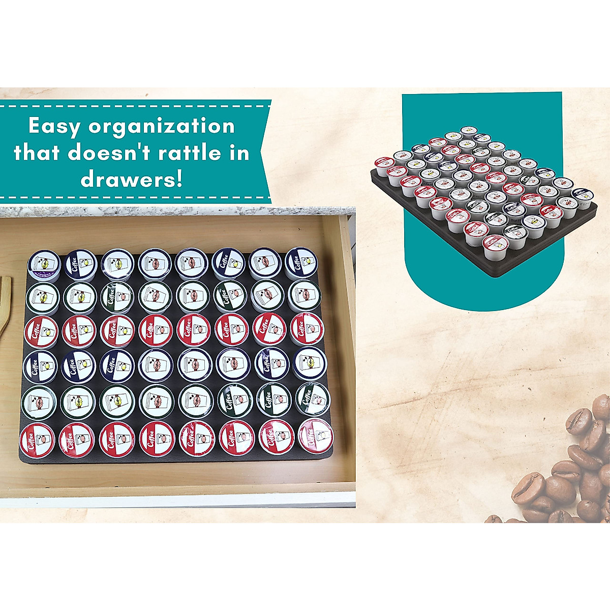 Polar Whale 2 Coffee Pod Storage Organizers Tray Drawer Insert for Kitchen Home Office Waterproof 12.6 x 17.9 Inches Holds 48 Compatible with Keurig K-Cup Durable Dark Gray Foam Made In The USA