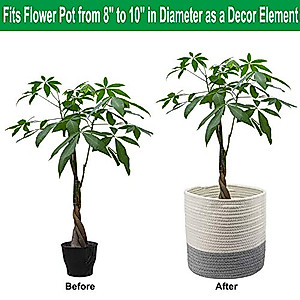 Finderomend 2-Pack Cotton Rope Plant Baskets Cotton Rope Woven Plant Basket for Indoor Plants | Neutral Round Cube Organizer Baskets Bin for Crafts, Toys, Towels and More (12"x12" and 10"x10")