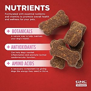 GNC Pets Advanced Dog Supplements for Cardiovascular Support| 90 Ct Soft Chew Dog Supplements for Cardio Health and Heart Health | Easy to Chew Dog Supplements, Made in The USA