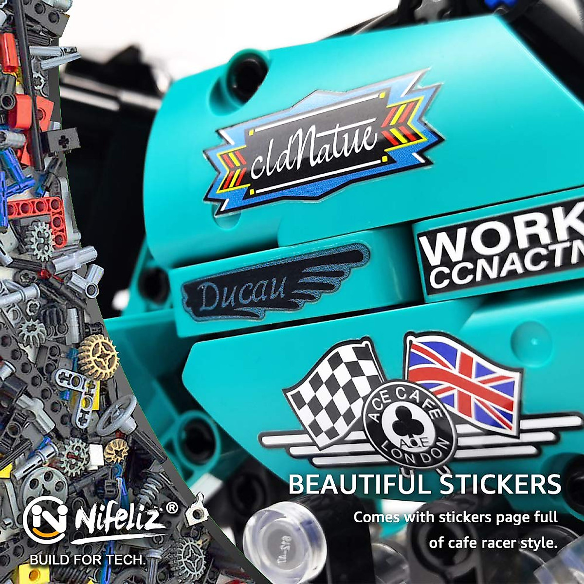 Nifeliz Cafe Racer Motorcycle Building Kit (431 Pieces)