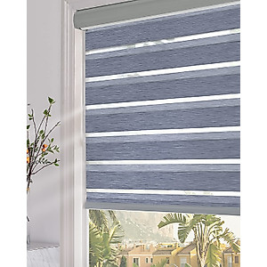 Persilux Zebra Blinds Dual Layer Roller Sheer Shades (58" W X 64" H, Dark Grey) Light Filtering Privacy Light Control for Day and Night Blackout Window Shades for Home and Office Easy to Install