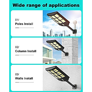 Opkiddle 900W Solar Street Light Outdoor Waterproof Dusk to Dawn, 90000 Lumens 6500K High Brightness Solar Powered Commercial Led Street Lamp, with Pole, Remote Control