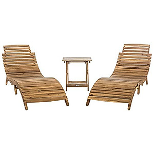 SAFAVIEH-Outdoor Collection Pacifica Natural/ Grey Stripe Cushion 3-Piece Chaise Lounge Set with Table