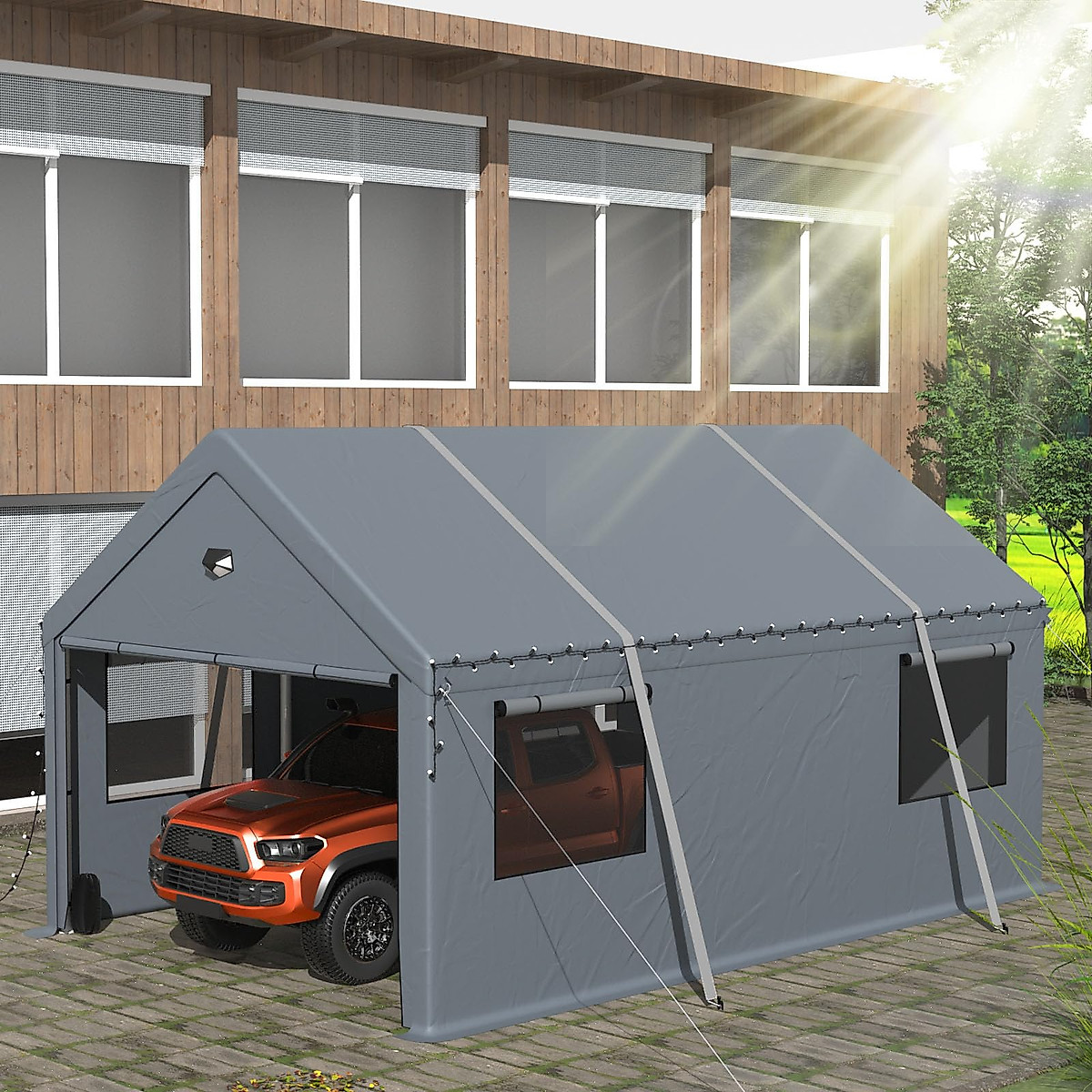 12x20 Heavy Duty Carport Canopy - Extra Large Portable Car Tent Garage with Roll-up Windows and All-Season Tarp Cover,Removable Roof &Side Walls for Car, SUV,Boats&Truck Shelter Sheds