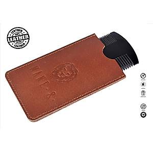 Premium 100% Oxhorn Dual-Action Beard Comb with Genuine Leather Case – the Perfect Beard Grooming Gift for Men by Man & Mane.