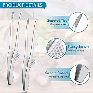 Korean and Japanese BBQ Tongs Self-Standing Grill Tongs Non-Slip Cooking Utensils Stainless Steel Tongs for Serving Food, Salad, Camping, Barbecue, Buffet, Oven with Support Stand (Silver,4 Pieces)