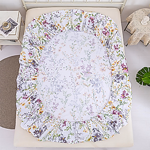 RYNGHIPY Cotton Floral Bed Sheet Set Full Size Botanical Flowers Print Girls Bedding Shabby Garden Floral Bed Sheets