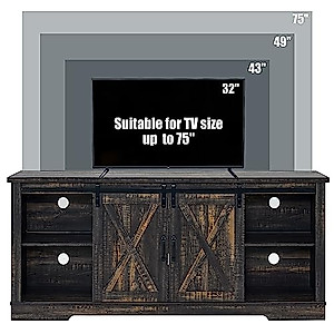 AMERLIFE 66" Farmhouse TV Stand for 75 Inches TVs, Entertainment Center with Sliding Barn Door and Adjustable Shelf & Feet, Console Table with Storage, Dark Rustic Oak