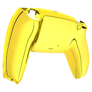 eXtremeRate Chrome Gold Glossy Custom Back Plate Bottom Shell Compatible with ps5 Controller, Replacement Back Shell Cover Compatible with ps5 Controller