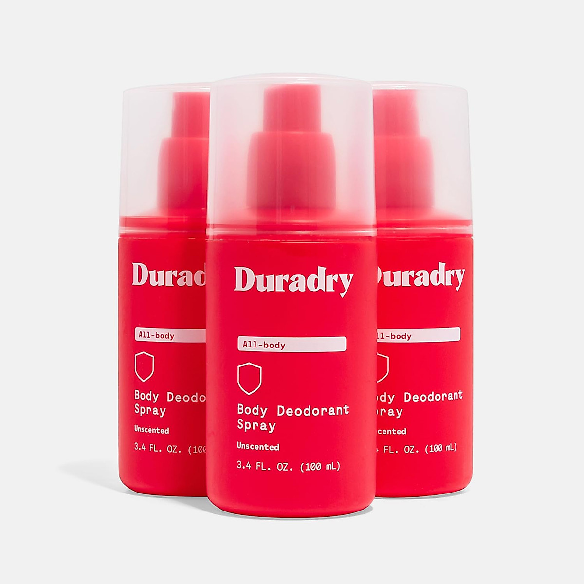Duradry Body Deodorant Spray for Men and Women - Unscented Deodorant for Whole Body, Aluminum Free, Natural Odor Neutralizer, Clear and Residue Free, Non Staining, Cruelty Free - 3.4 Fl Oz (Pack of 3)