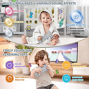 KIRALUMI Baby Remote Control Toy with Silicone Teether Cover - Baby Musical Toys, Early Number Learning in 3 Languages (English, Spanish & French), Preschool Boys Girls Toys Gift 6, 12, 18 Months.