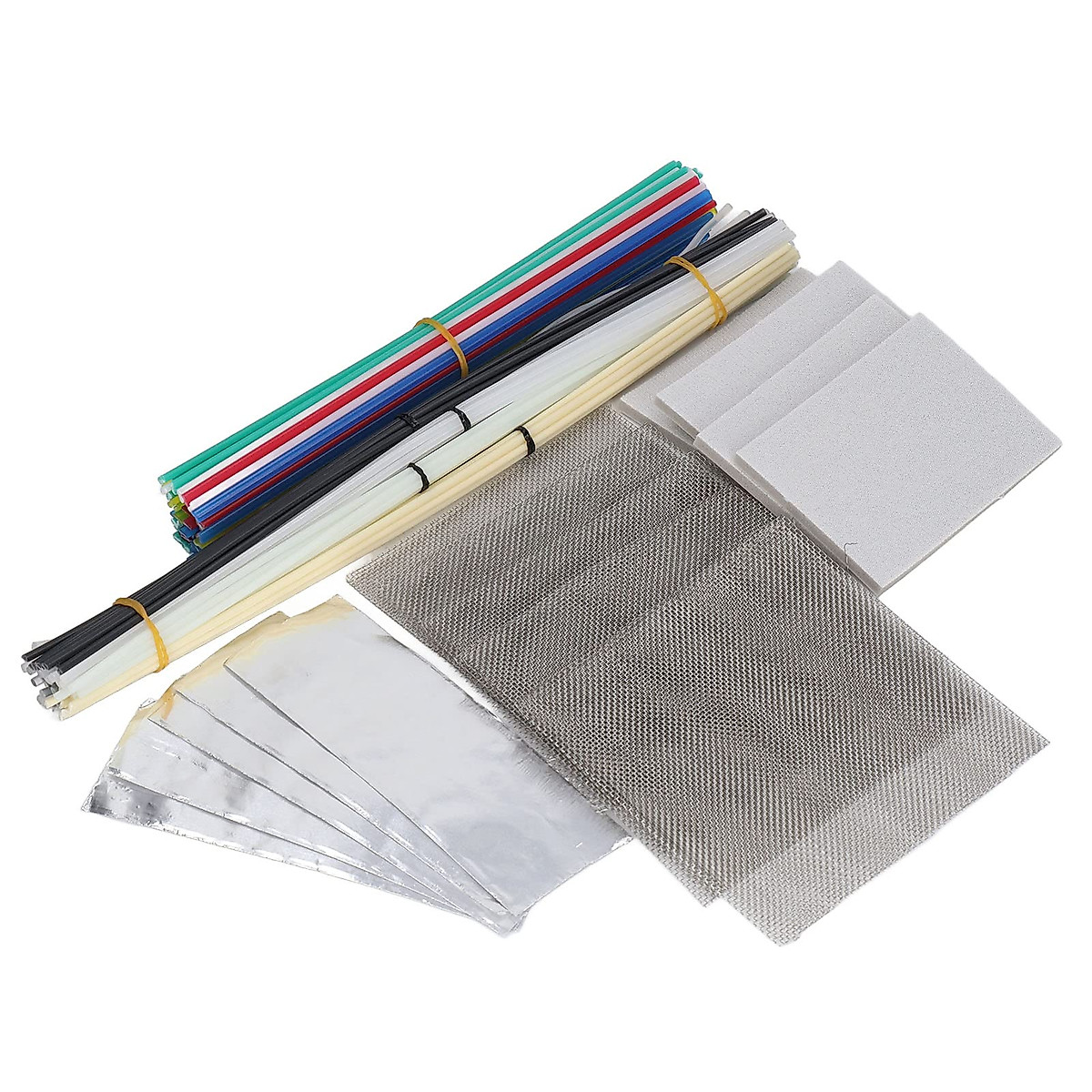 Plastic Welding Rods,106PCS Plastic Welding Rod 12 Colors ABS PP PU PE PA PC TPO Welder Rod for Car Bumper Kayak Repair Kit with Reinforcing Stainless Steel Mesh Plastic Welding Supplies, Plasti