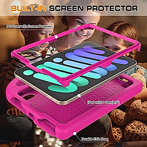MOXOTEK iPad Mini 6 Kids Case, iPad Mini 6th Generation Case with Screen Protector, Durable Shockproof with Handle Stand Protective Cover for iPad Mini 6th Gen 8.3 inch 2021, Pink