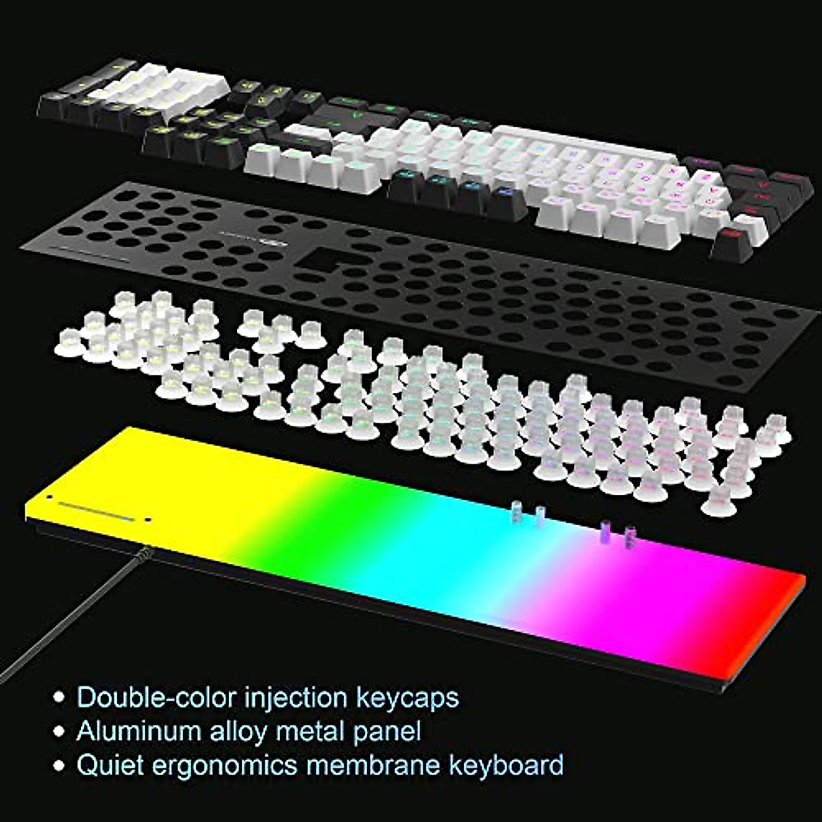 MageGee Gaming Keyboard and Mouse Combo, True RGB Backlit Membrane Office Keyboard, 104 Keys Metal Panel USB Quiet Wired Keyboard for Windows Laptop PC - White/Black