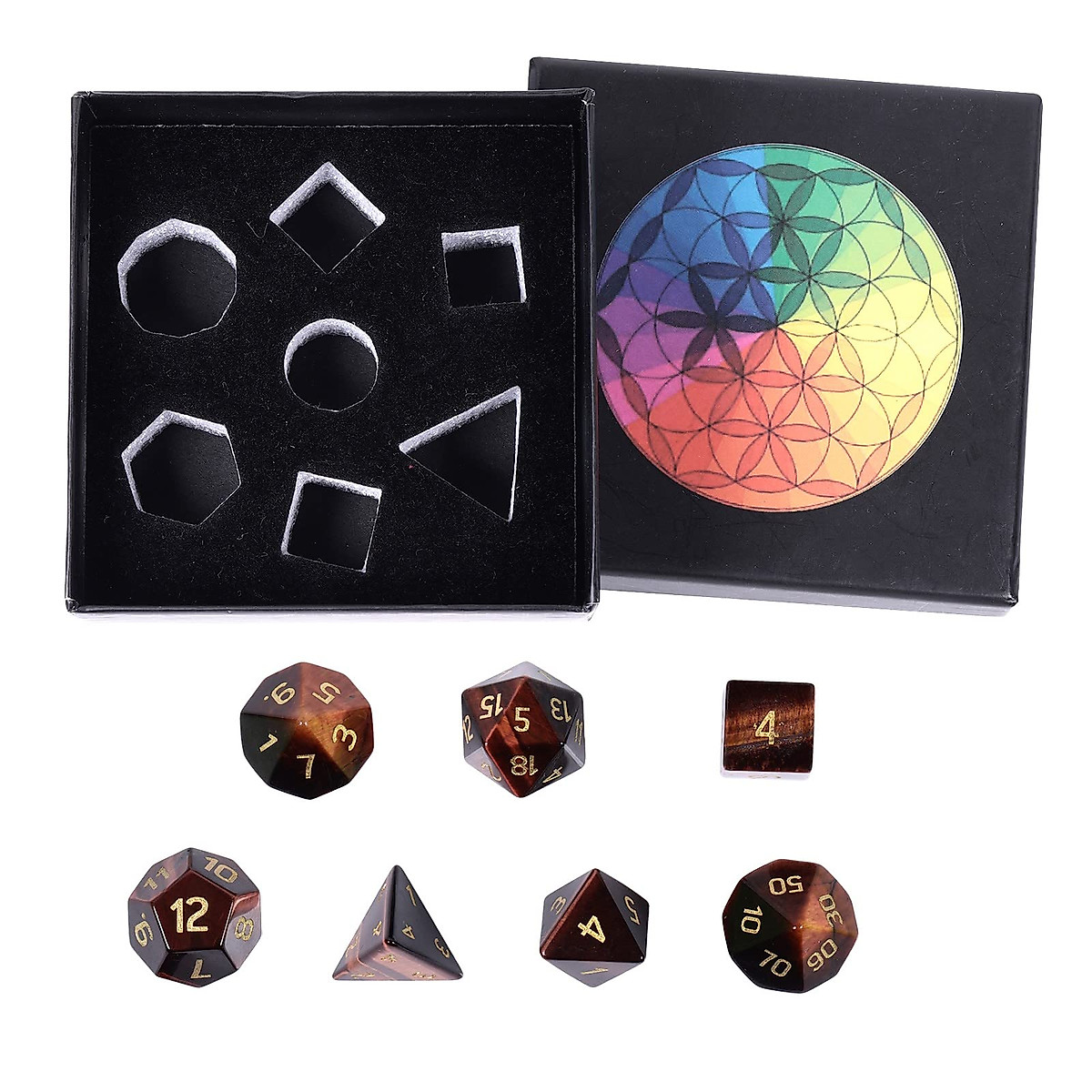 mookaitedecor 7 PCS Red Tiger's Eye Crystal Polyhedral DND Dice Set, Polished Tumbled Stones Dices for RPG MTG Table Games Home Decoration