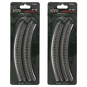 Kato USA Model Train Products Unitrack, 249mm (9 3/4") Radius 45-Degree Curve Track 4-Piece× 2pack (8piece)