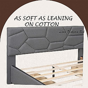 Queen Size Upholstered Platform Bed Frame with 4 Drawers and Brick Pattern Headboard, Modern Elegant Platform Bed With Wood Slats Base & Strong Frame for Bedroom Girls Teens Boys (Queen, Gray)