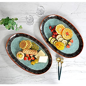 gufaith Melamine Serving Platter 2pcs,Serving Food Platter for Entertaining,Dinnerware Sets,Serving Tray,Melamine Plates,Party, Meat, Dessert, Unbreakable, Dishwasher Safe, BPA Free (Oval Platter)