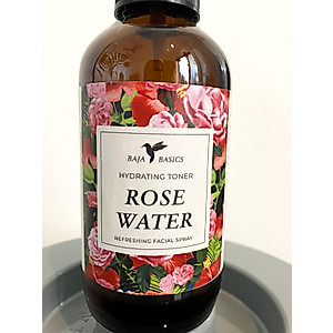 Rose Water Spray Facial Toner by Baja Basics for Skin, Hair and Aromatherapy Large 4oz