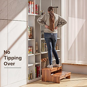 TINAMO 25" Long Step Stool for Adult & Kid - Wooden Two Step Stool 500 Lbs - Riser 2-Step Spa & Hot Tub Stairs for Pool - Heavy Duty 2 Step Stools for Bed, Kitchen, Indoor/Outdoor (Acacia Wood)