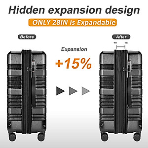 GigabitBest Luggage Sets Clearance Spinner Wheels Suitcase 3 Piece Set PC+ABS with TSA Lock Carry on Hardshell Lightweight 20in 24in 28in, Black