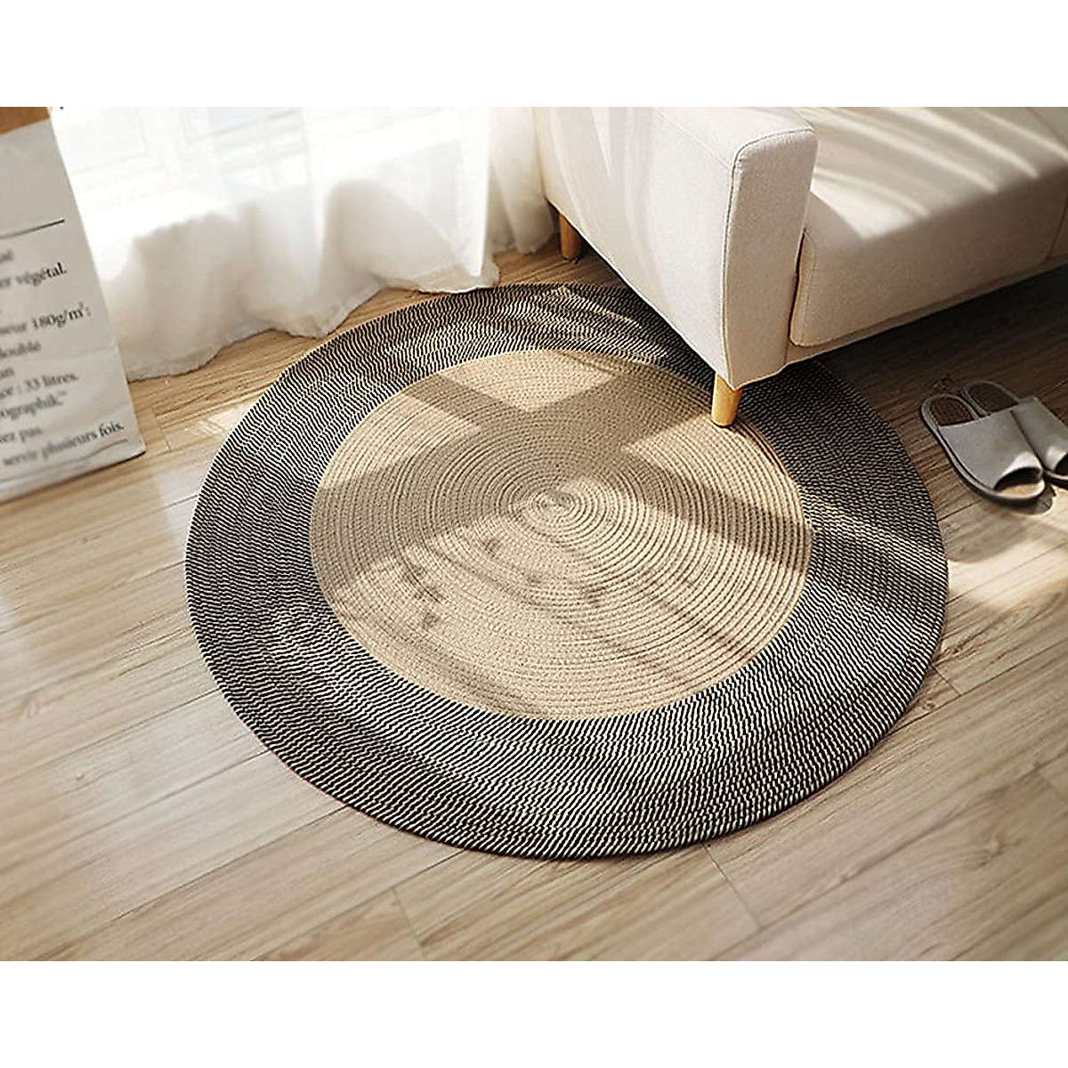 Poowe Hand Woven Round Area Rugs Living Room Bedroom Study Computer Chair Cushion Base Mat Round Carpet Lifts Basket Swivel Chair Pad Coffee Table Rug(2.6' Round)