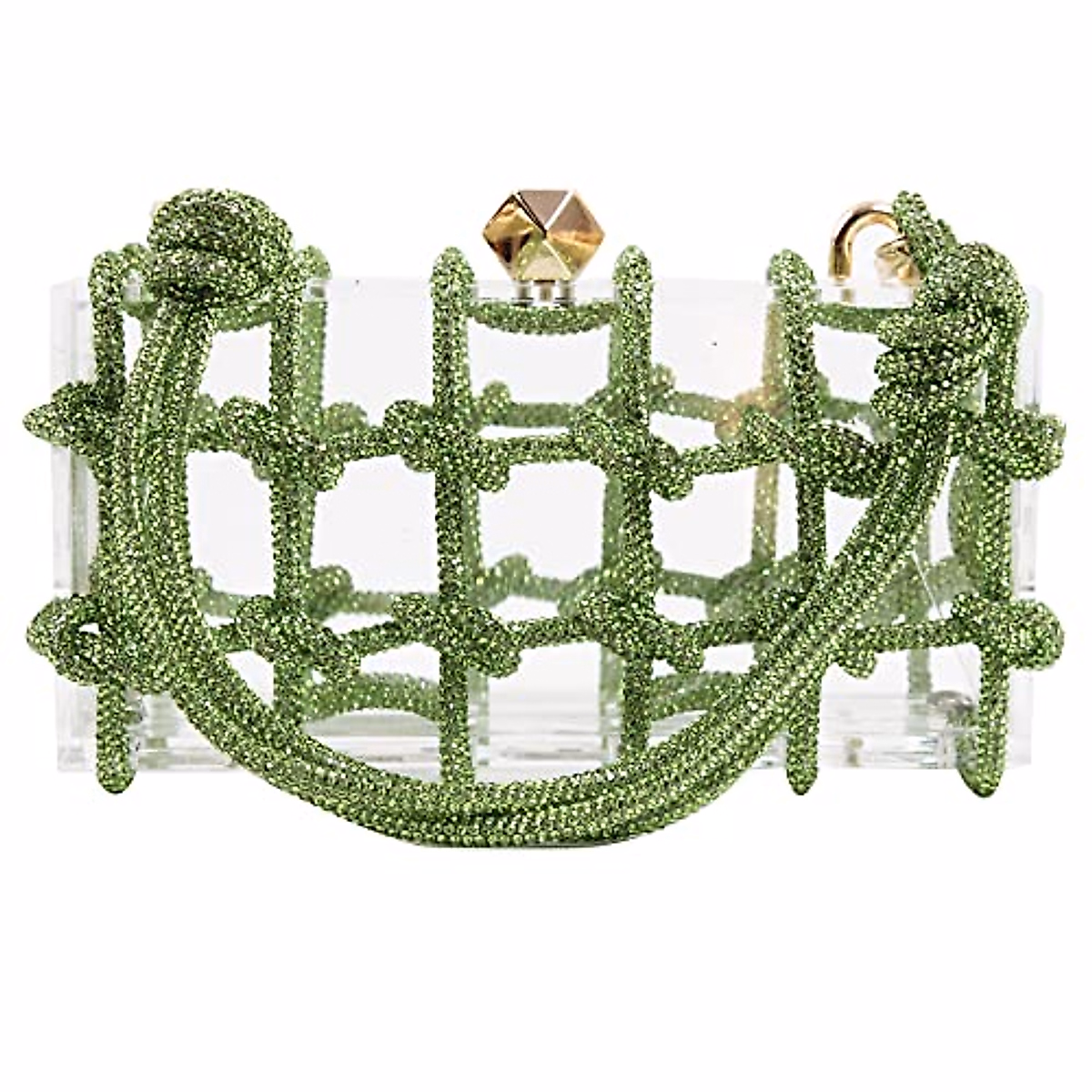 Diamante hand Bag. Rhinestone Evening bag. Hardbodied acrylic handbag. Gift for her. Sparkling rope handbag(Green