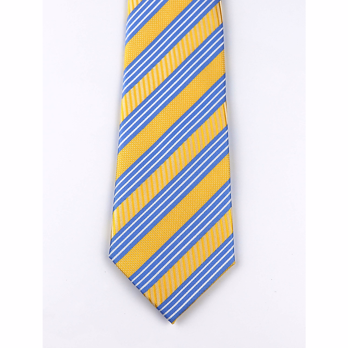 Men's Modern Repp Striped Blue and Yellow Jacquard Woven Silk Tie Casual Necktie