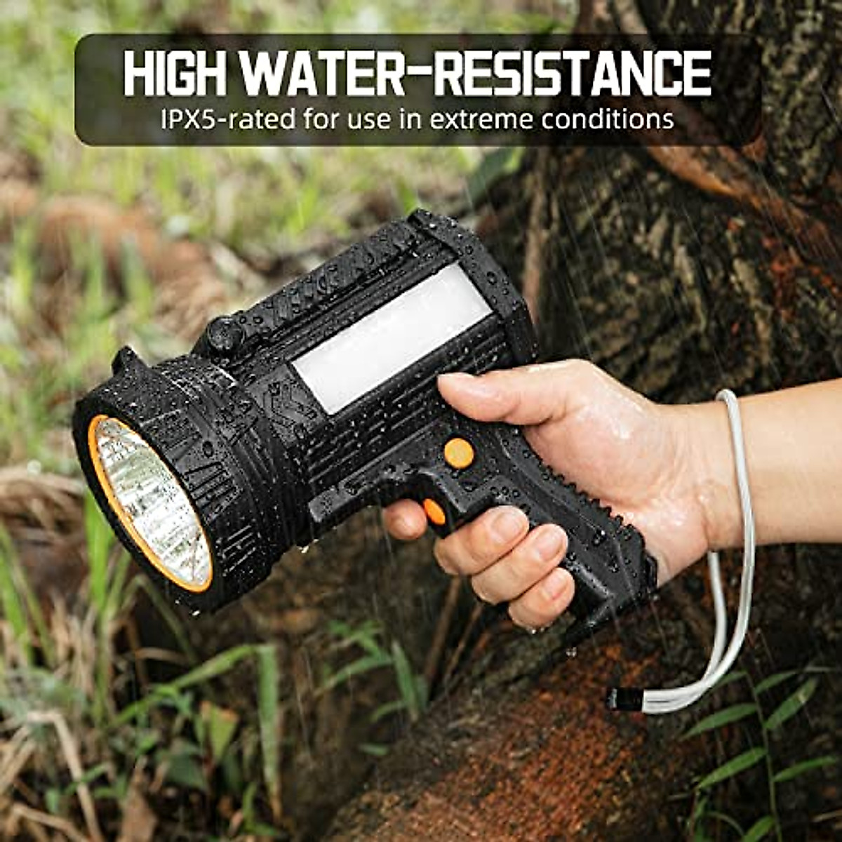 YIERBLUE Rechargeable Spotlight Flashlight with Solar Panels, 1000,000 High Lumen Outdoor Handheld Spot Lights and Flood Light, Foldable Stand and 3 Colors Lenses for Boating Hunting and Camping