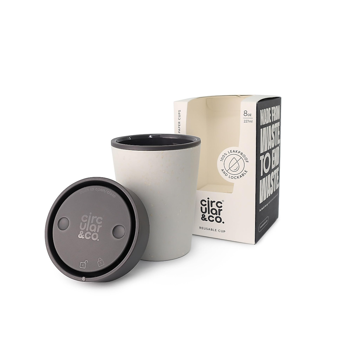 Circular & Co Reusable Coffee Cup - 8oz - 100% Leakproof Travel Mug - Made from Recycled Coffee Cups - Sustainble Coffee Tumbler - 360 Drinking - BPA Free - Dishwasher Safe