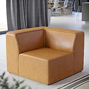 Modway Mingle Vegan Leather Sectional Sofa Corner Chair, Tan