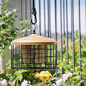 MEKKAPRO Bird Feeder Squirrel Proof with Hanging Metal Roof, Bird Feeder for Outside Wild Birds, Two Suet Capacity, Very Adaptable and Easy to Use Wild Bird Feeder, Caged Design