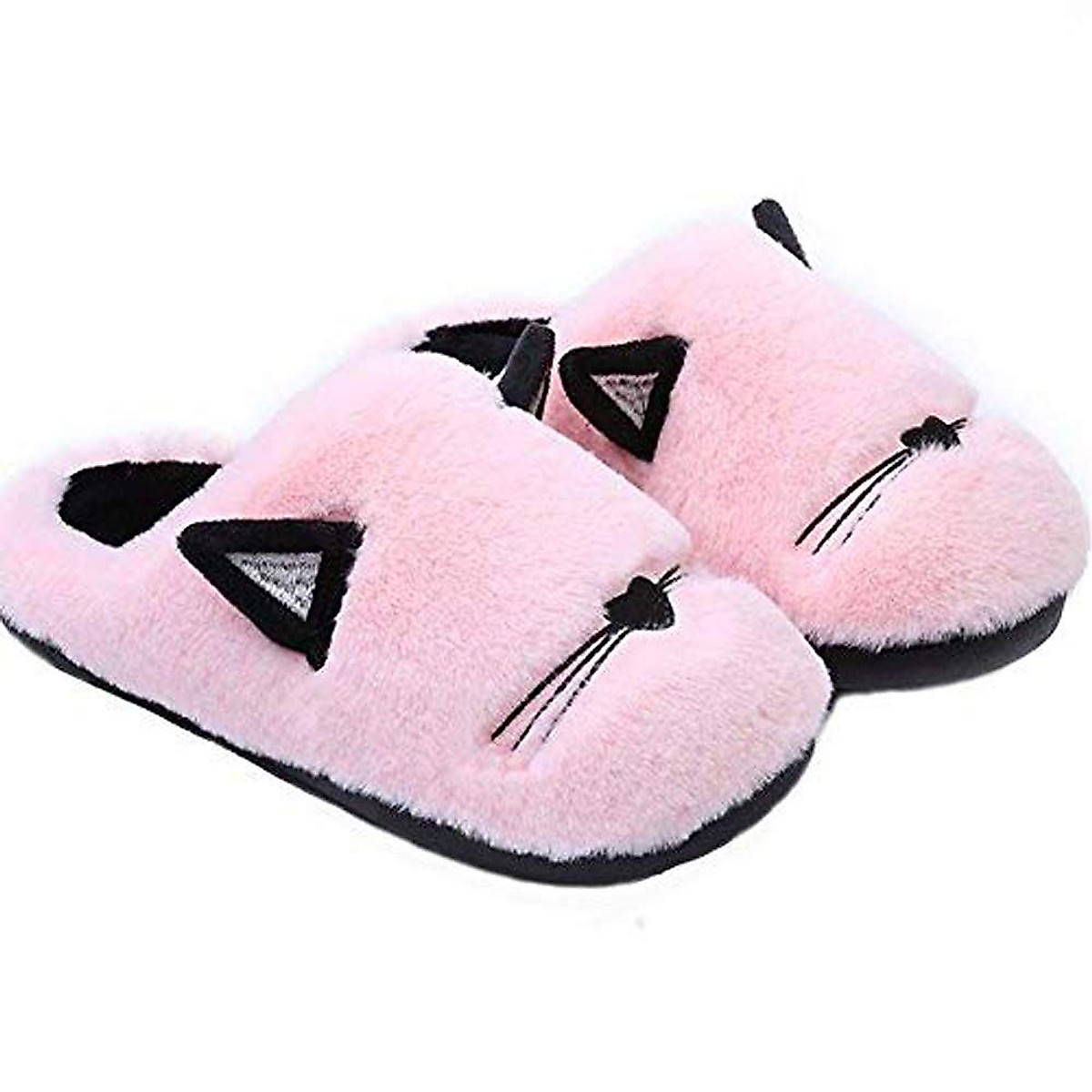 Boys Girls Warm Slippers Kids Family Cute Cat Household Anti-Slip Indoor Home Slippers (12-13 Little Kid, Pink cat)