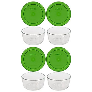 Pyrex (4 7202 Glass Bowls & (4) 7202-PC Lawn Green Lids