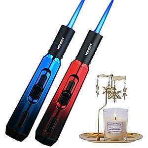 PROMISE Torch Lighters, Butane Lighters Refillable Single Jet Flame for Candle Grill BBQ Camping Gas Not Included (2 Pack BL&RD)