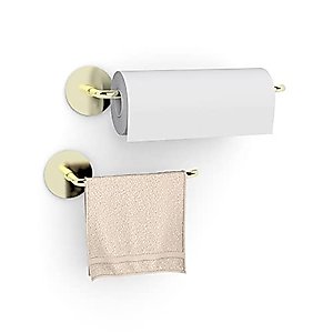 TONLEA Paper Towel Rack, Under Cabinet Paper Towel Holder, 3M Self-Adhesive or Drilling Kitchen Paper Towels Holder, Wall Mount Paper Towel Holders for Kitchen, Pantry, Sink, Bathroom Gold