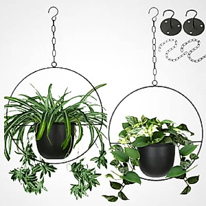 Shineloha 2 Pack Hanging Planters for Indoor Plants with 5.5" Pot (Detachable) + Hook + Chain | Hanging Planters Indoor, Ceiling Planters, Mid Century Planter for Indoor & Outdoor, NO Plant incld
