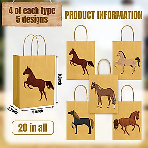 Colarr 20 Pieces Horse Party Favor Bags Horse Theme Good Gift Bags with Handles Horse Birthday Treat Bags for Western Horse Party Supplies