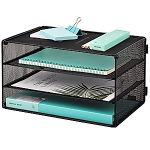 EASEPRES Paper Organizer Tray, 3 Tier Mesh Desk File Organizer Letter Sorter Holder for Home Office, Black