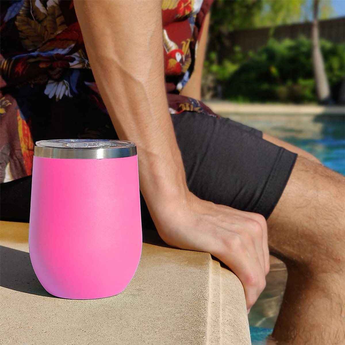 LaserGram Double Wall Stainless Steel Wine Glass Tumbler, Tow Truck Wrecker, Personalized Engraving Included (Pink)