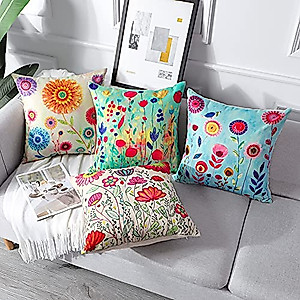 Artscope Set of 4 Decorative Throw Pillow Covers 18x18 Inches, Flowers Pattern Waterproof Cushion Covers, Perfect to Outdoor Patio Garden Living Room Sofa Farmhouse Decor