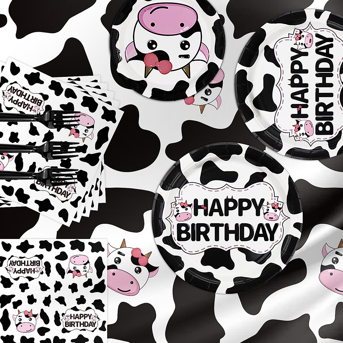 160 Pack Cow Print Party Supplies Cow Birthday Party Decorations Farm Barn Pink Cow Theme Party Tableware Set-Cow Print Plates and Napkins for Holy Cow Theme Baby Shower Farm Party Supplies Serves 40