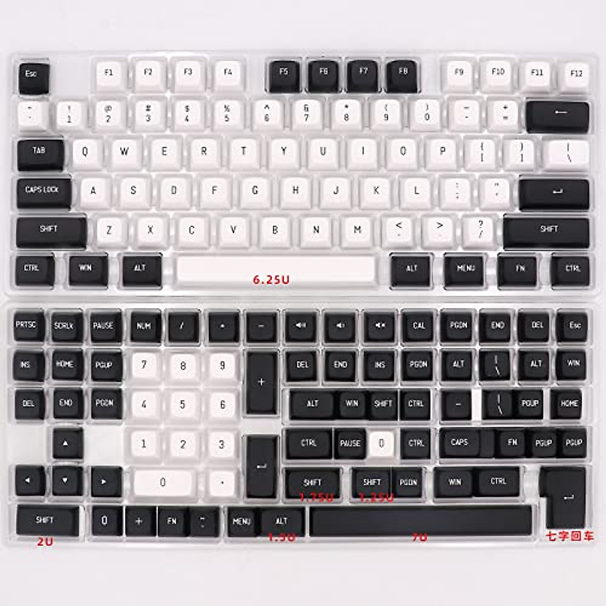 Black White Theme Keycap CSA Profile 150Keys Double-Shot Font PBT keycap for Wired USB Mechanical Keyboard