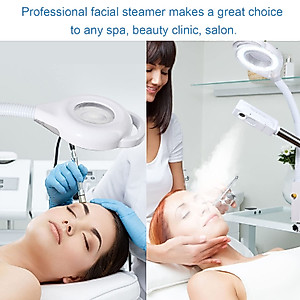 FLOLXNB Facial Steamer, Professional 3 in 1 Cool/Hot Mist Facial Steamer with 8X Magnifying LED Lamp, Face Steamer On Wheels for Salon Spa Beauty Skin Care